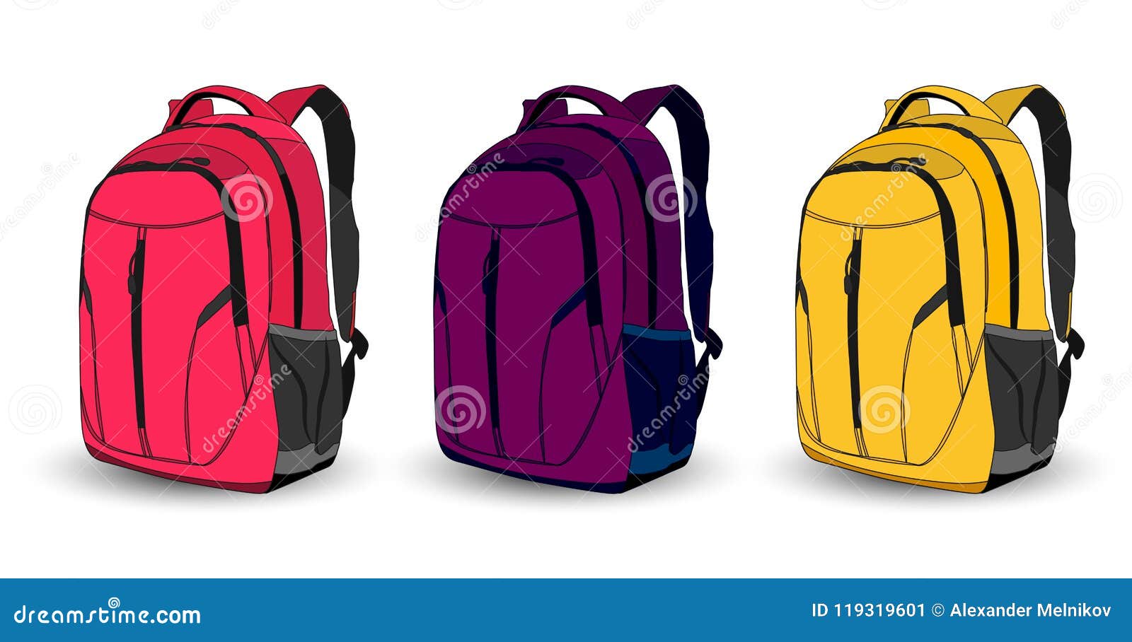 Set of Multi-colored School Backpacks on a White Background Stock ...