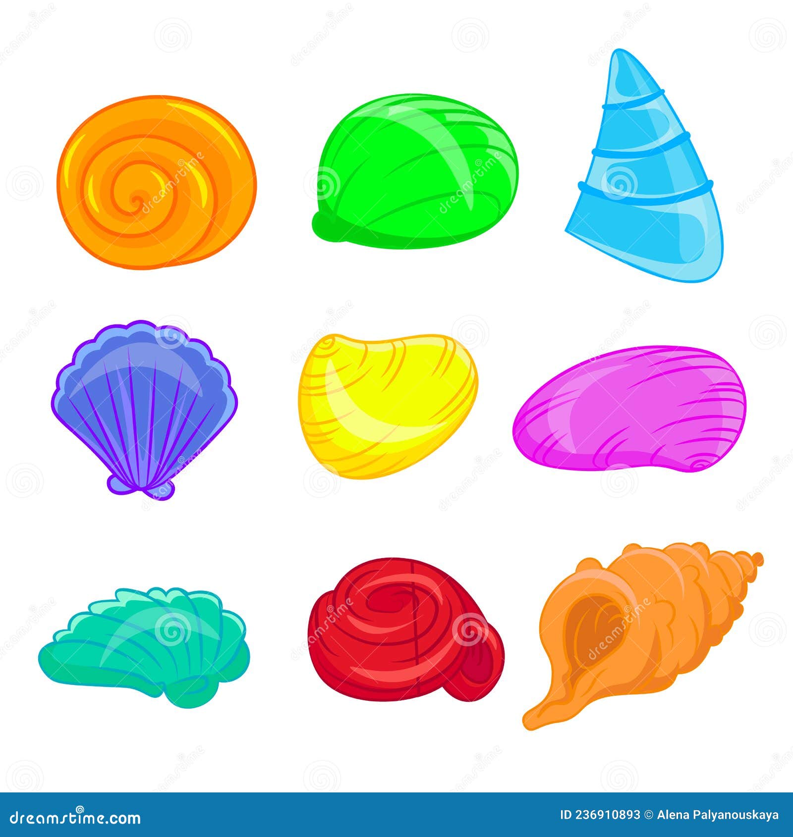 Set of Multi-colored Sea Shells Stock Vector - Illustration of isolated ...