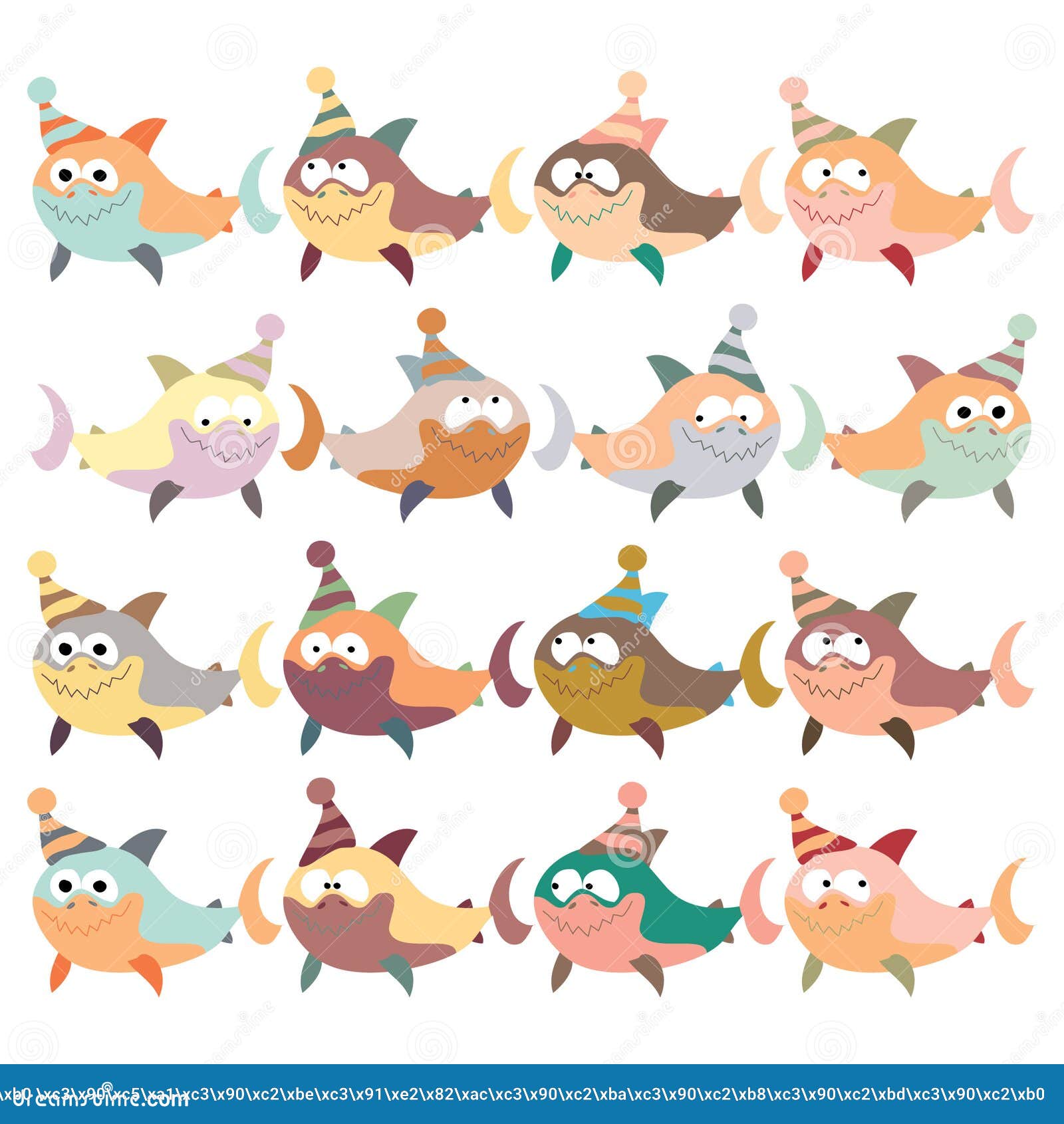 A Set of Multi-colored Sharks in Retro Style. Stock Vector ...
