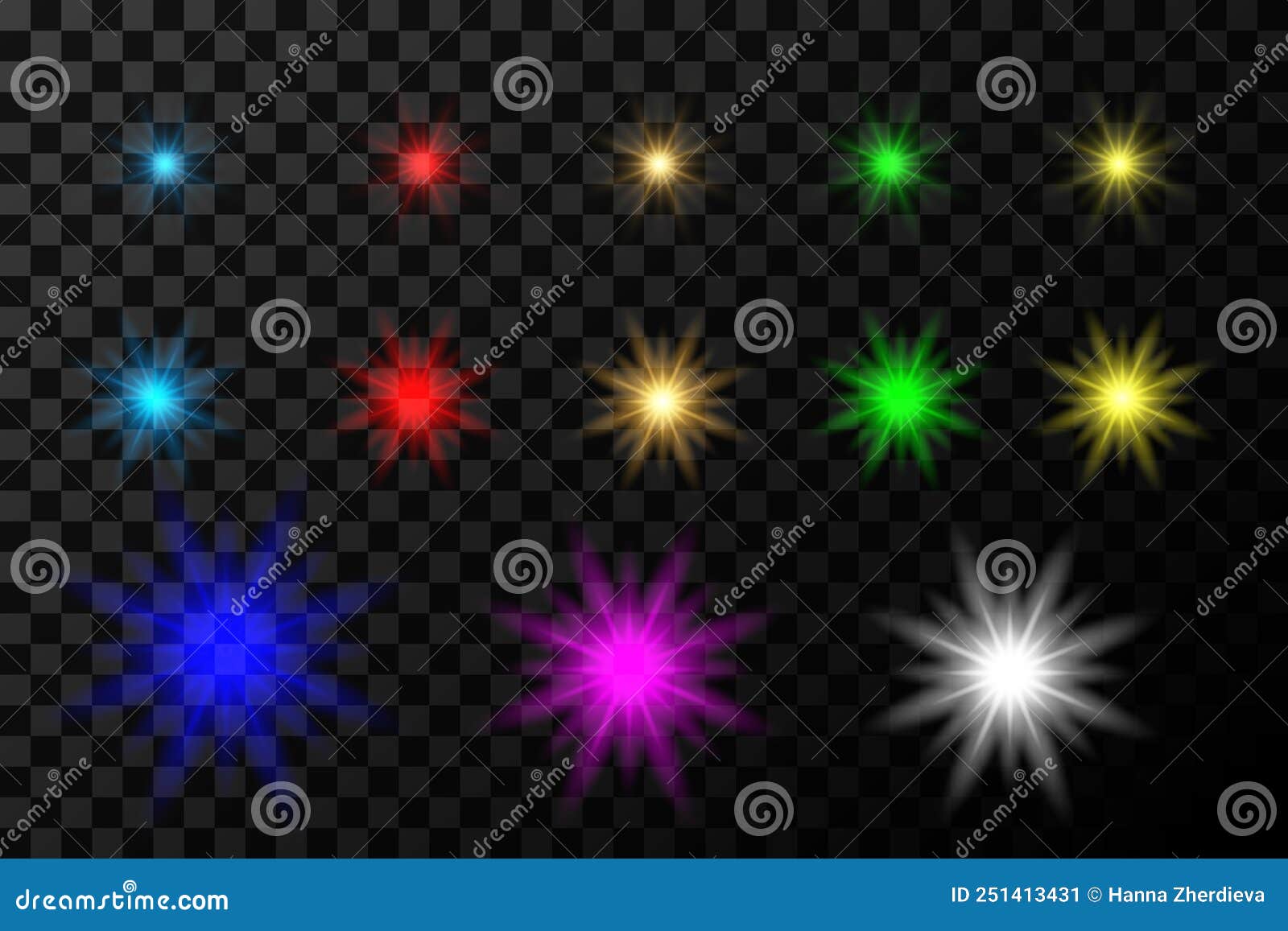 Set of Multi-colored Stars, Vector Flashes with Light on a Transparent ...