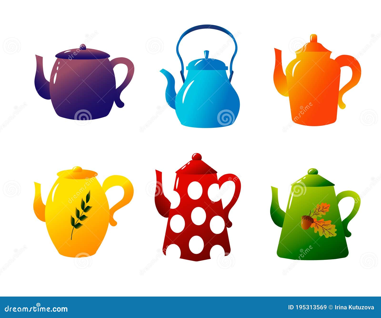 Set of Teapots. Vector Illustration. Stock Vector - Illustration of ...