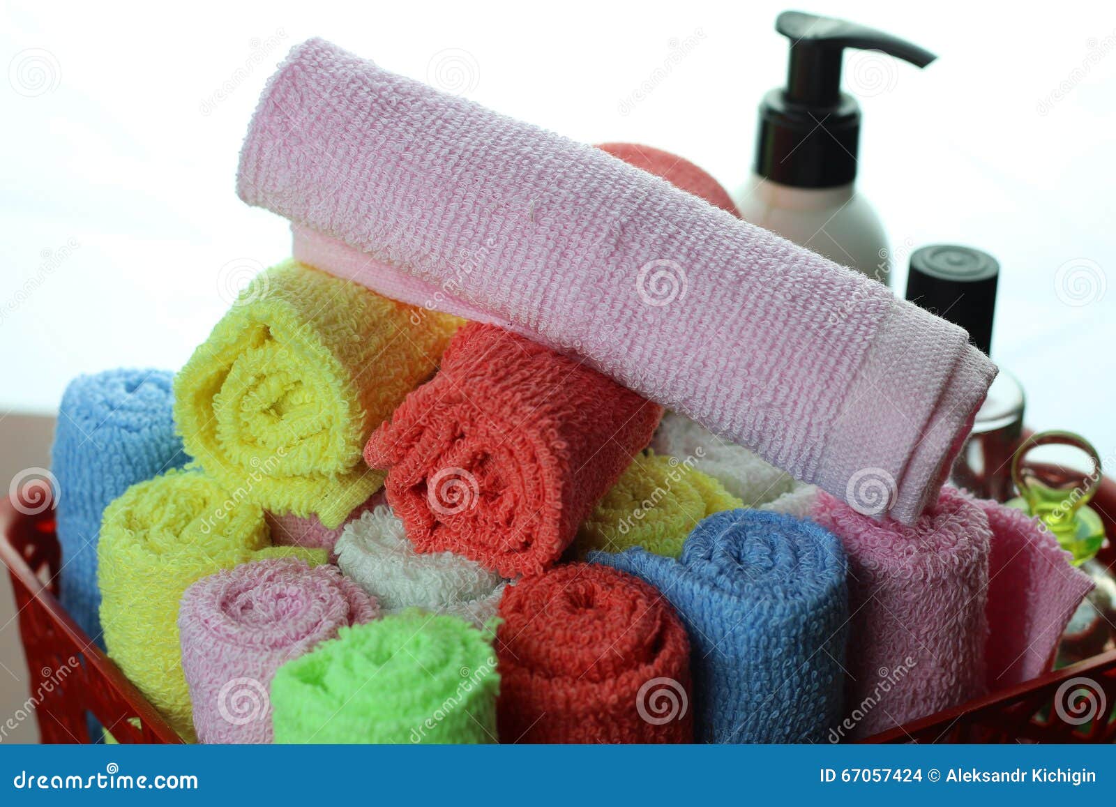 Set multi-colored towels stock photo. Image of descriptive - 67057424