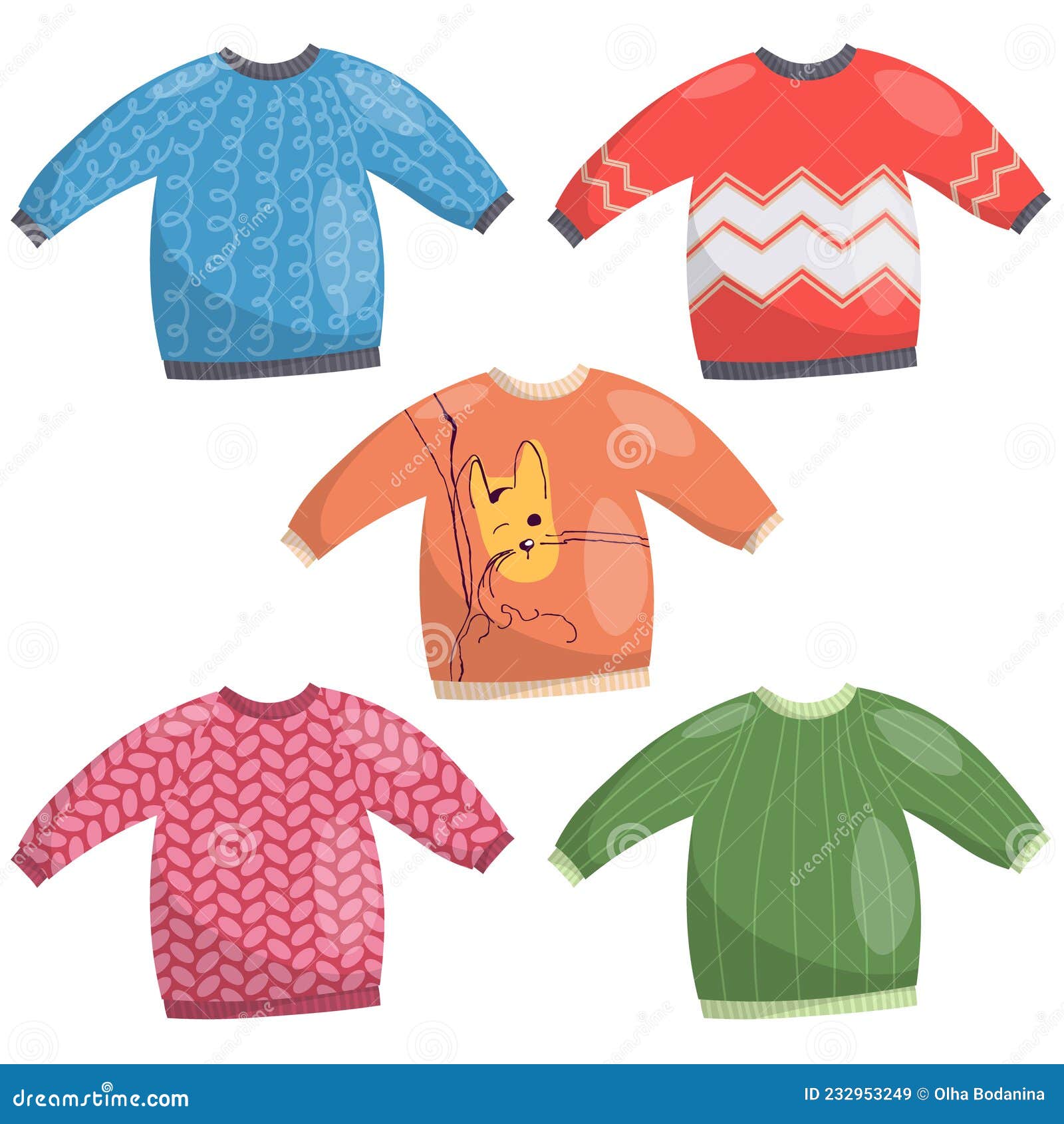 A Set of Multi-colored Warm Sweaters with Different Prints. Stock ...