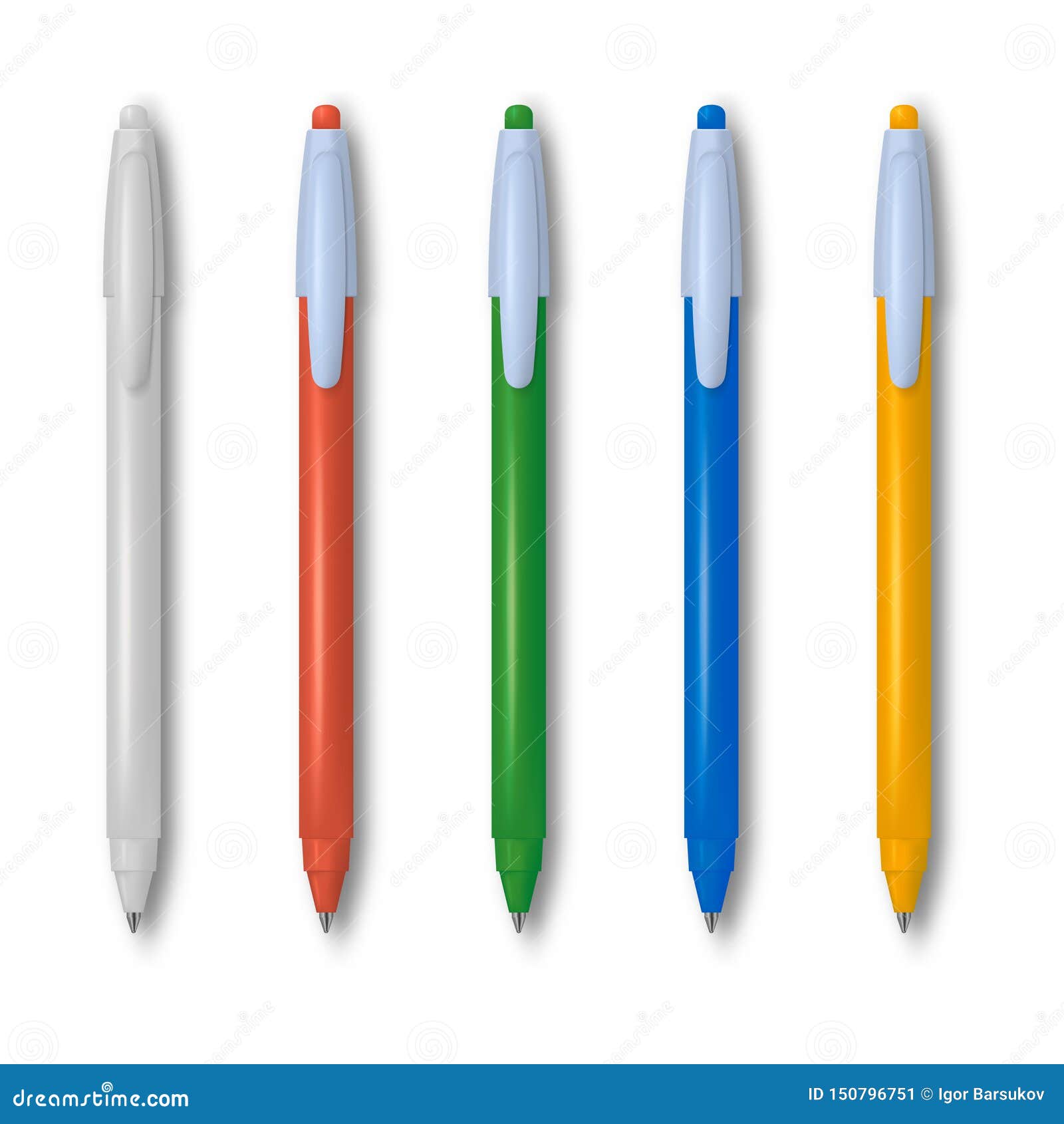 A Set of the Multi-colored Writing Pens Stock Vector - Illustration of ...