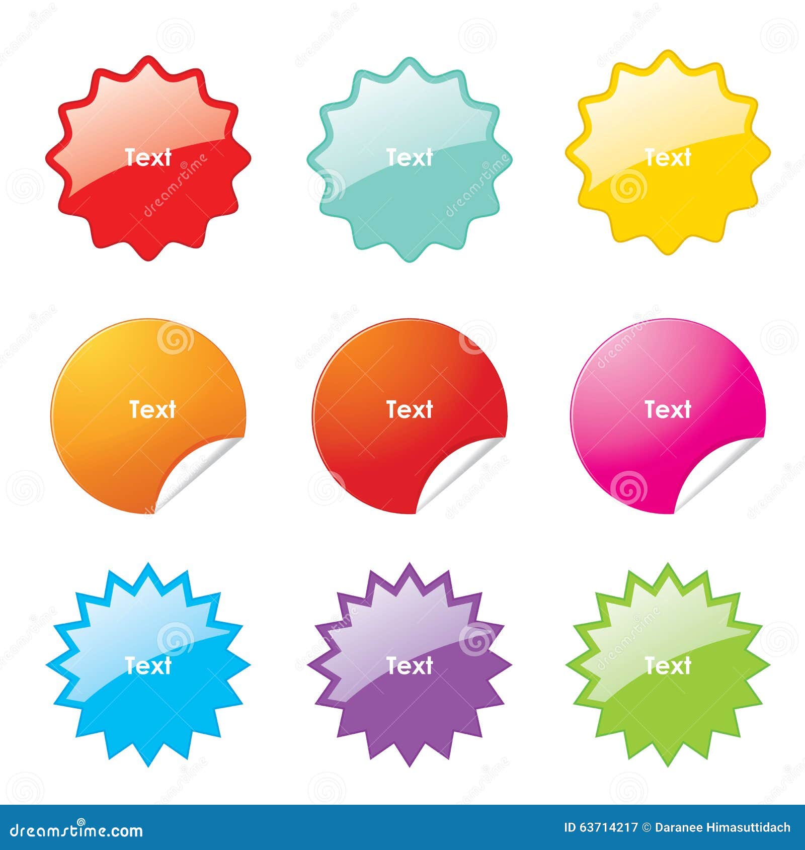 Set of Multi-colours Stickers with Rounded Corners in Different Shapes ...