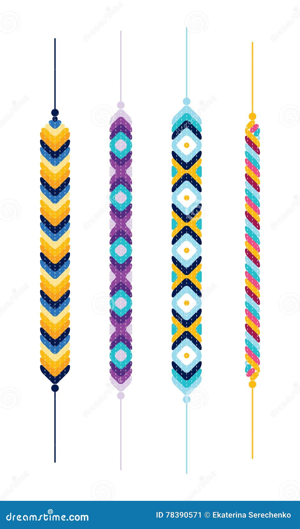 Set Of Multicolor Friendship Hippie Bracelets Stock Vector