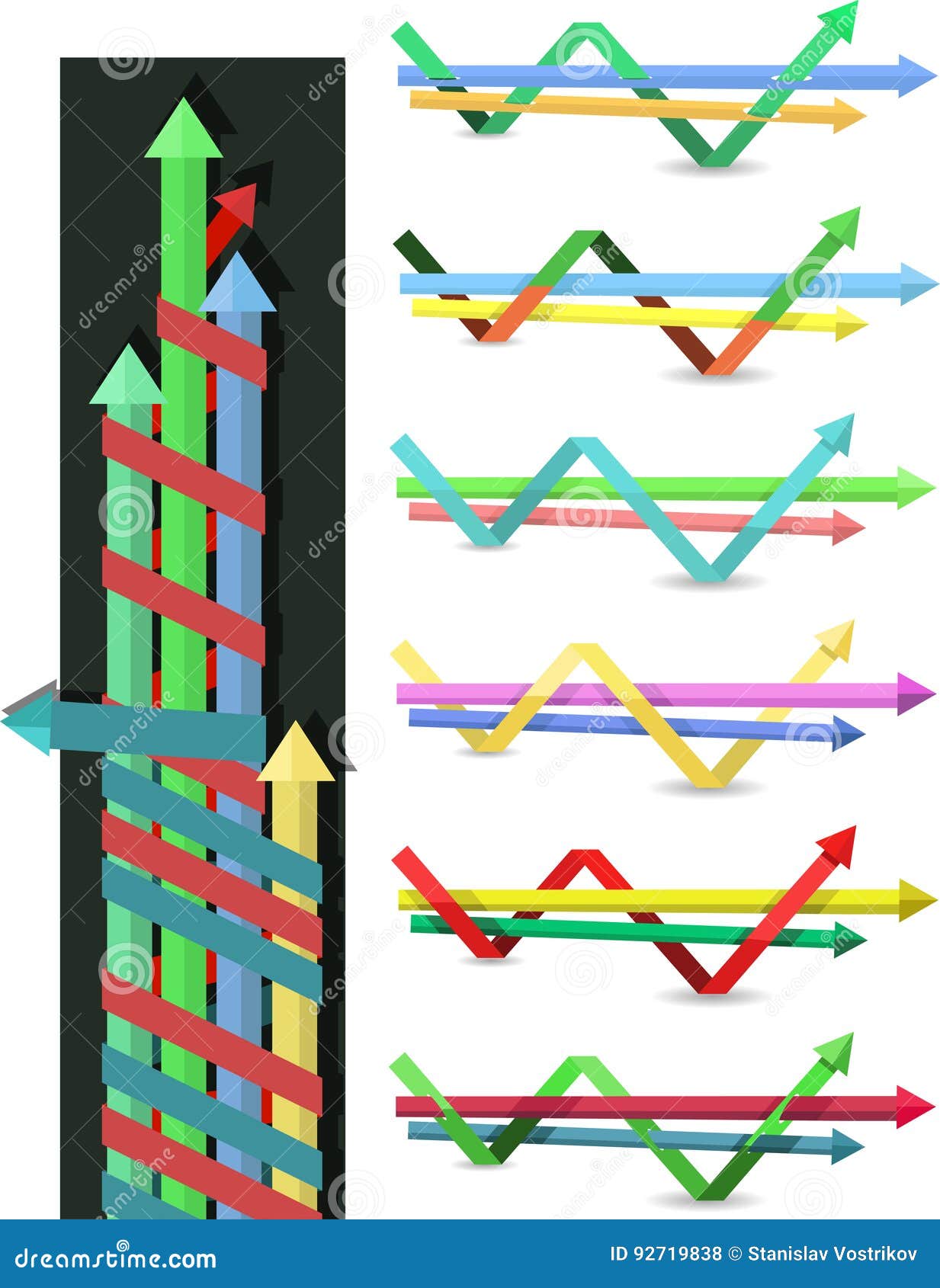 Set of multicolored arrows stock vector. Illustration of green - 92719838
