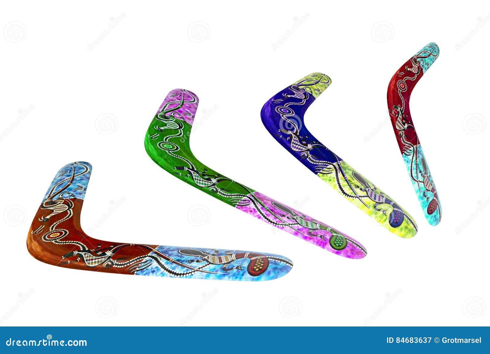 Set of Multicolored Australian Boomerang Isolated on White. Stock Image ...