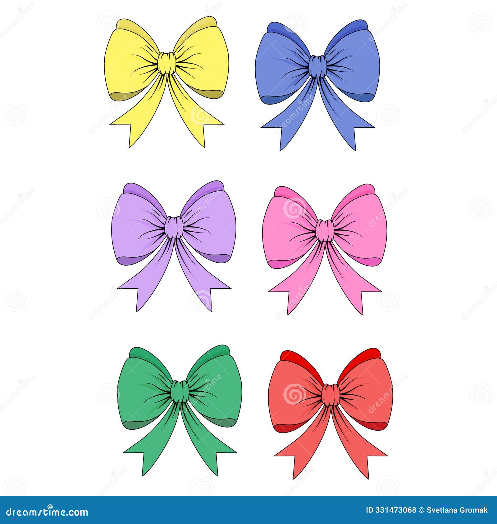 A Set of Multicolored Bows with a Black Outline Stock Illustration ...