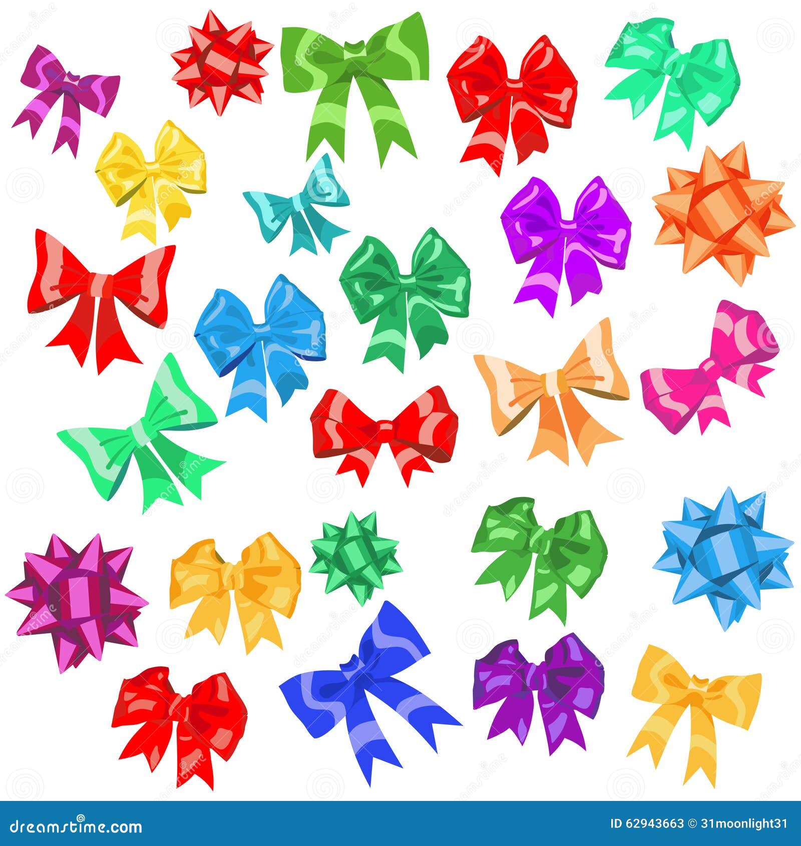 Set of Multicolored Bows. Flat Design Stock Vector - Illustration of ...