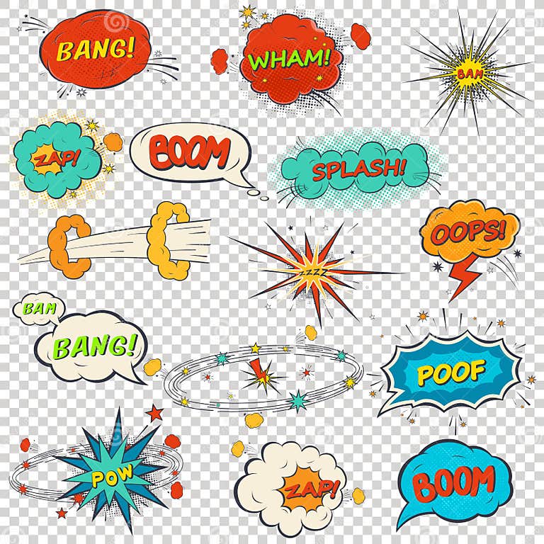 Set of Multicolored Comic Sound Effects Stock Vector - Illustration of ...