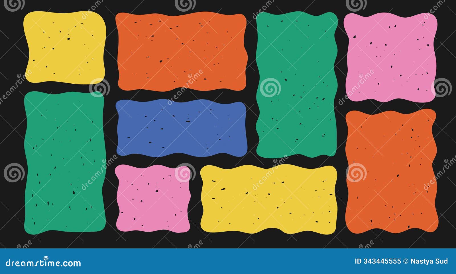 Set Of Multicolored Curve Rectangle Shape With Texture. Drawing Organic ...