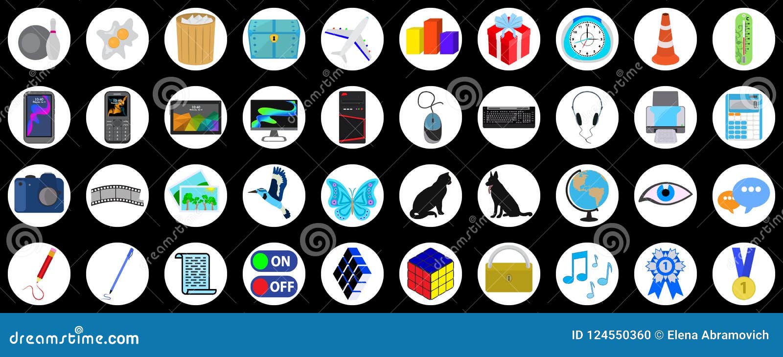 A Set of Multicolored Flat Icons on Different Topics, Isolated Stock ...