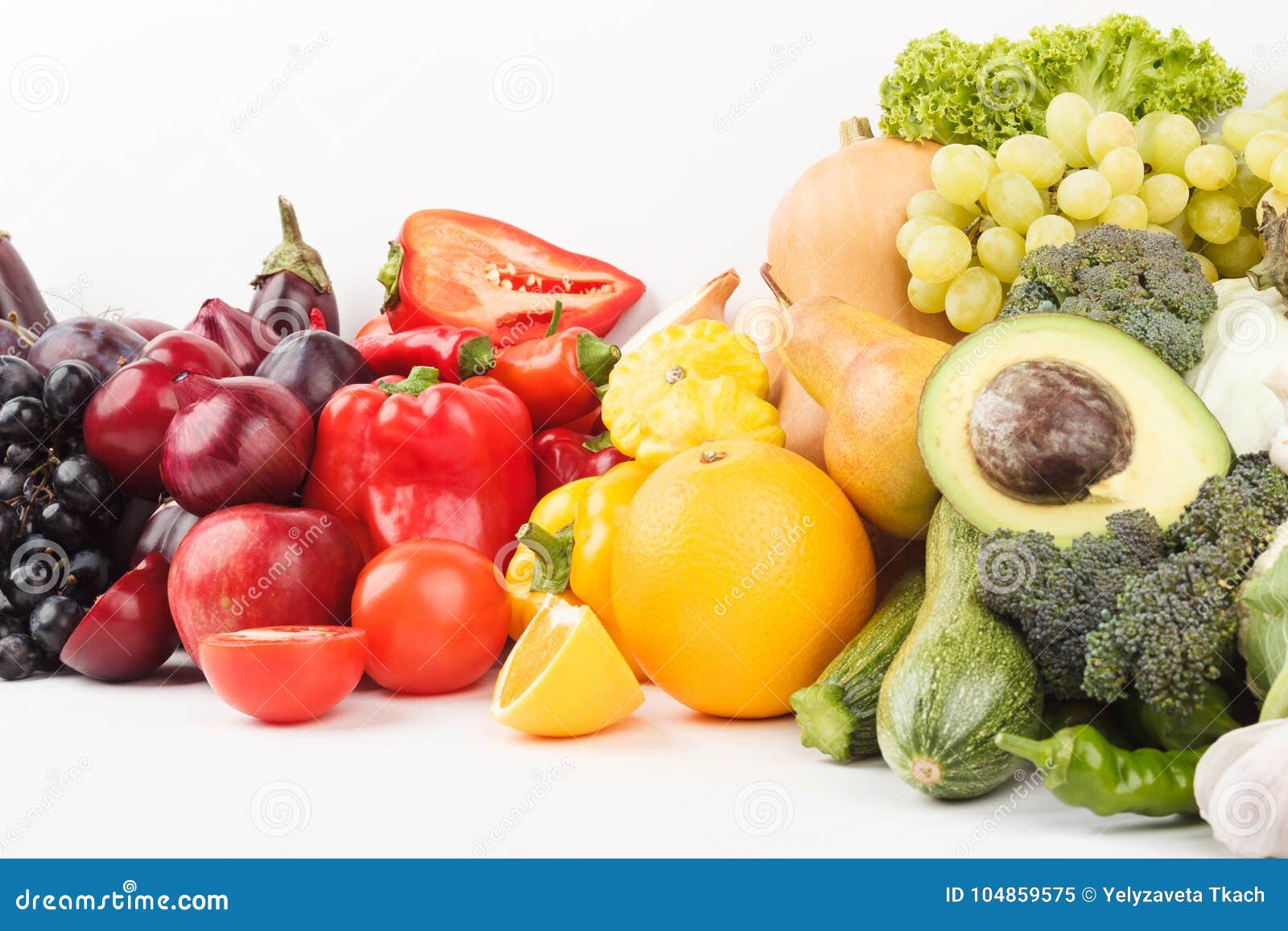 Set of Multicolored Fresh Raw Vegetables and Fruits, Isolated Stock ...