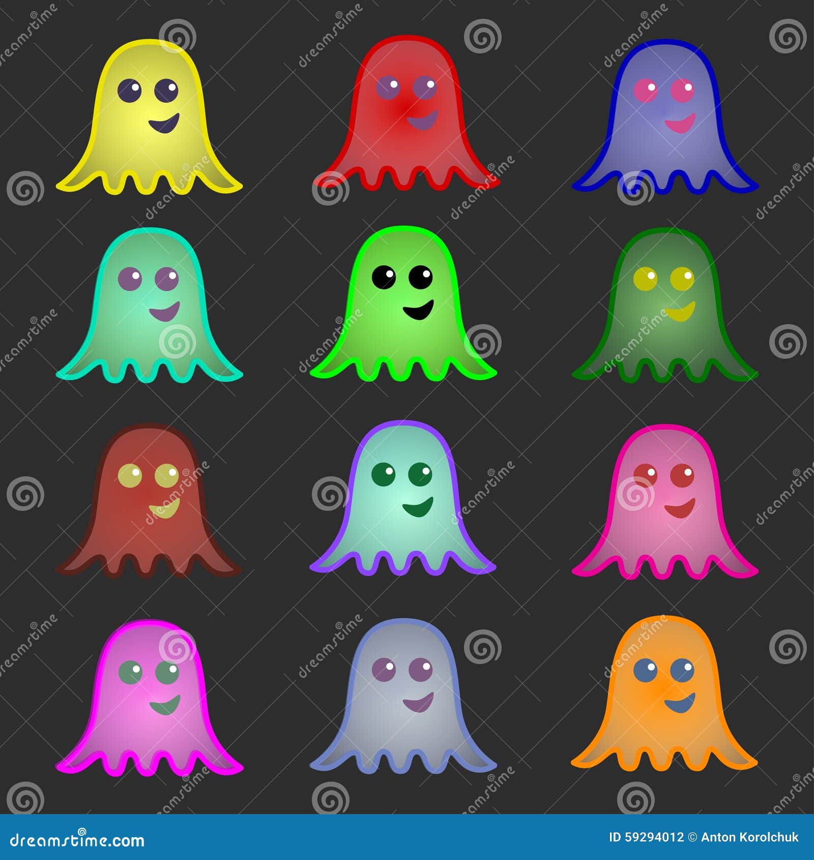 Set of multicolored ghosts stock illustration. Illustration of dead ...