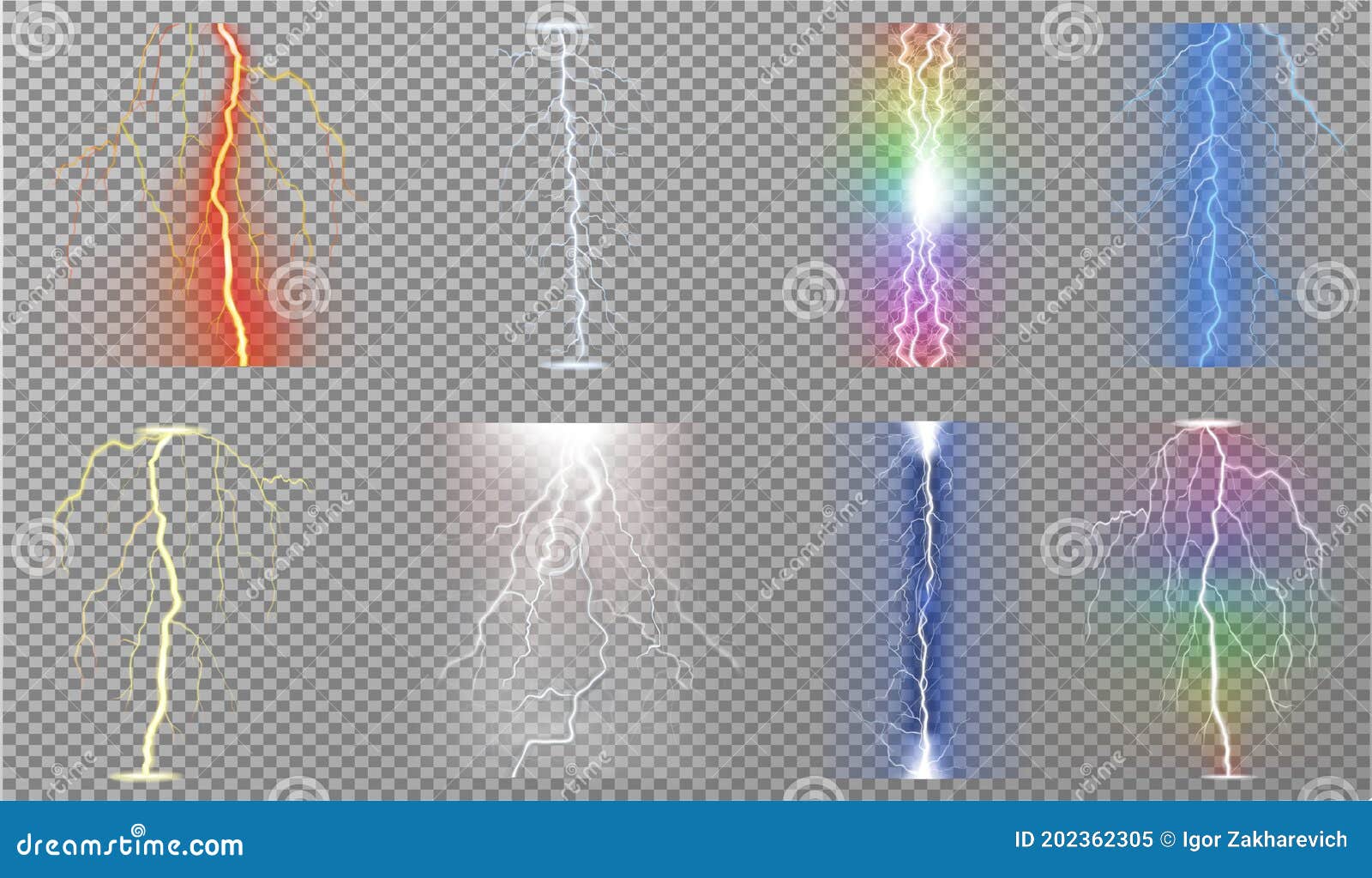 Multicolored Lightning Bolt Arrangement Clipart With Black Outlines In ...
