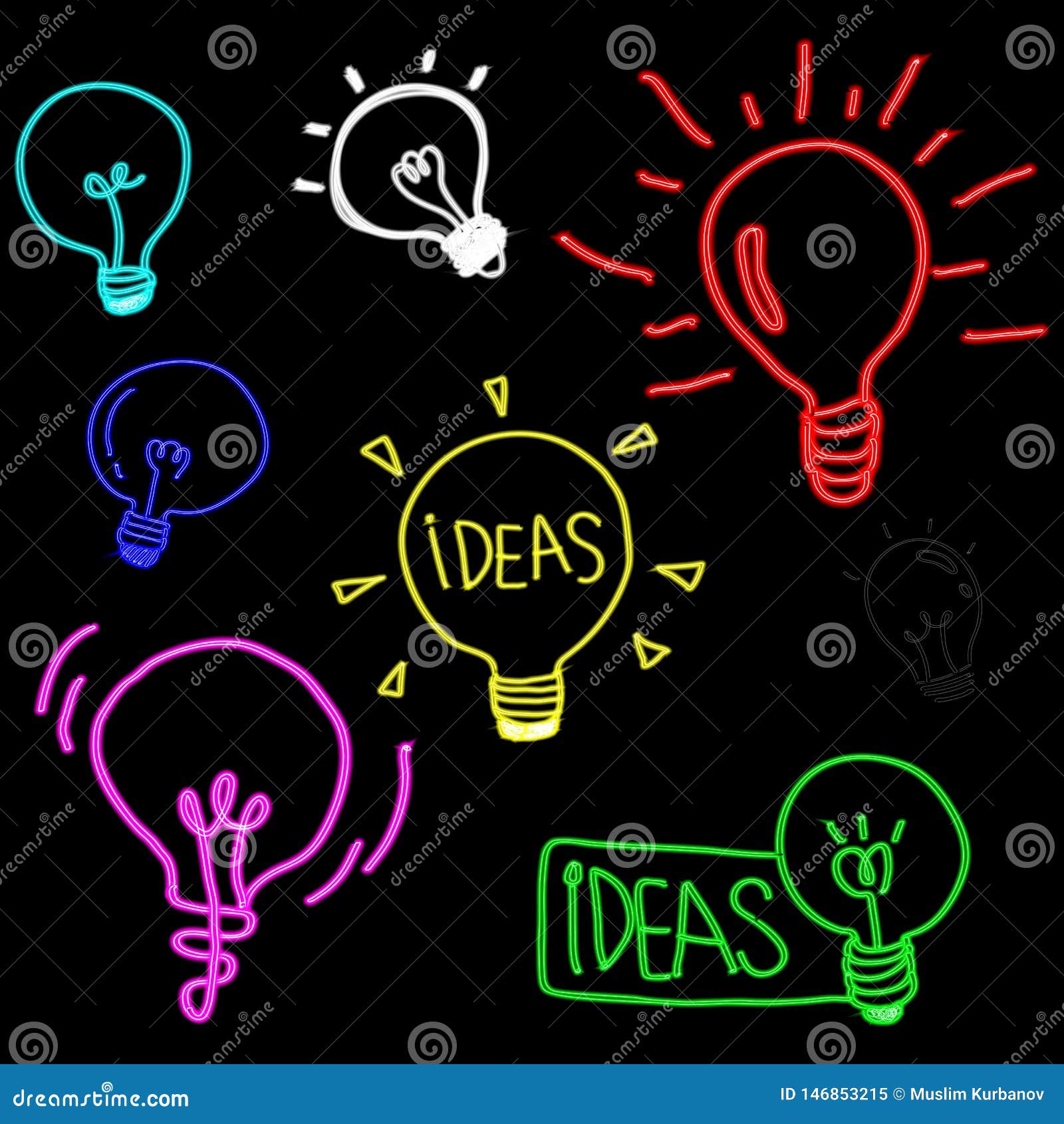 Set of Multicolored Neon Lamps. Vector Stock Vector - Illustration of ...