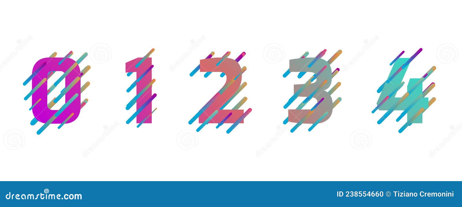 Set of Multicolored Numbers and Lines, 3d Rendering on White Background ...