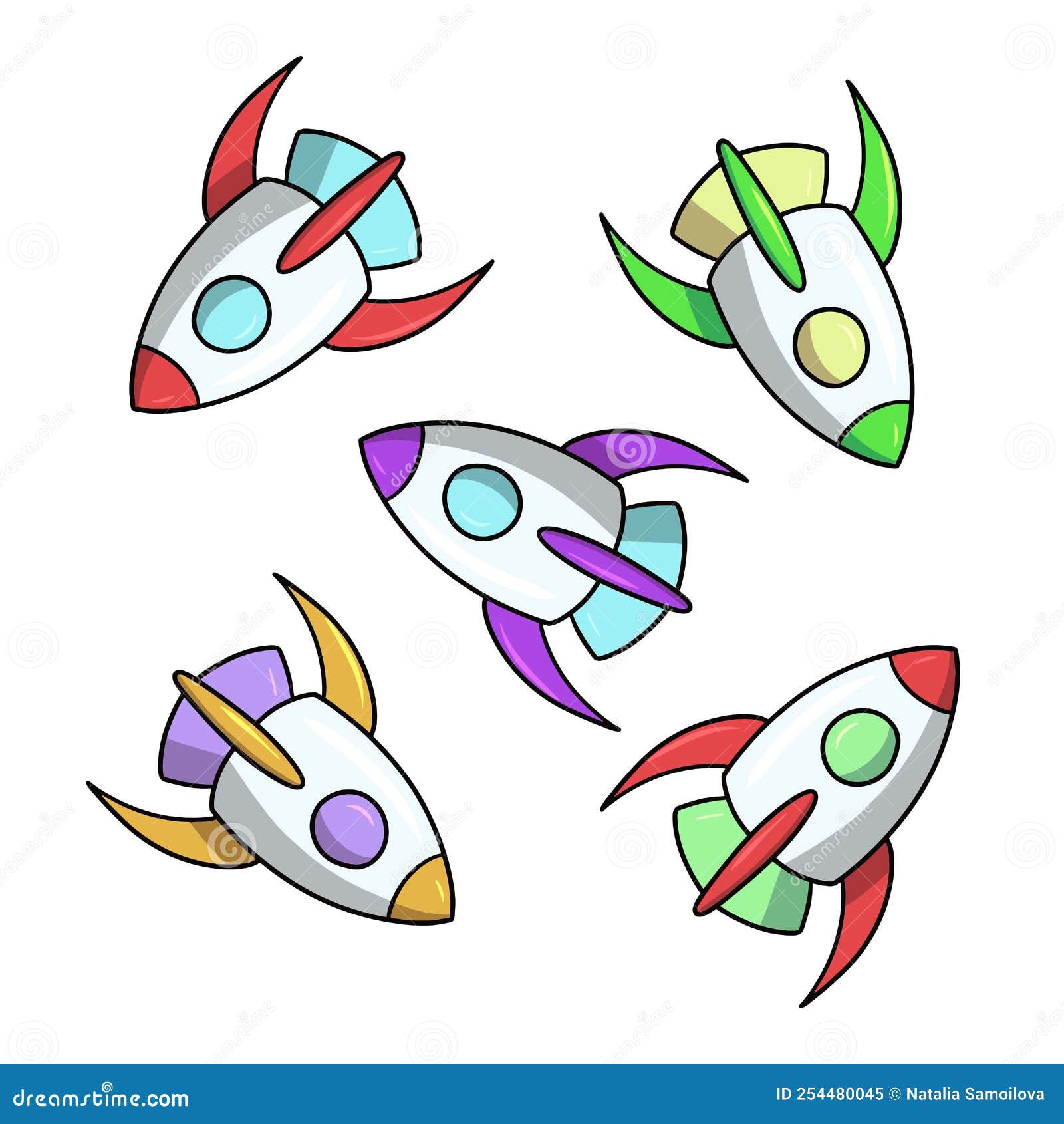 A Set of Multicolored Space Rocket for Flights, Cartoon Vector Stock ...
