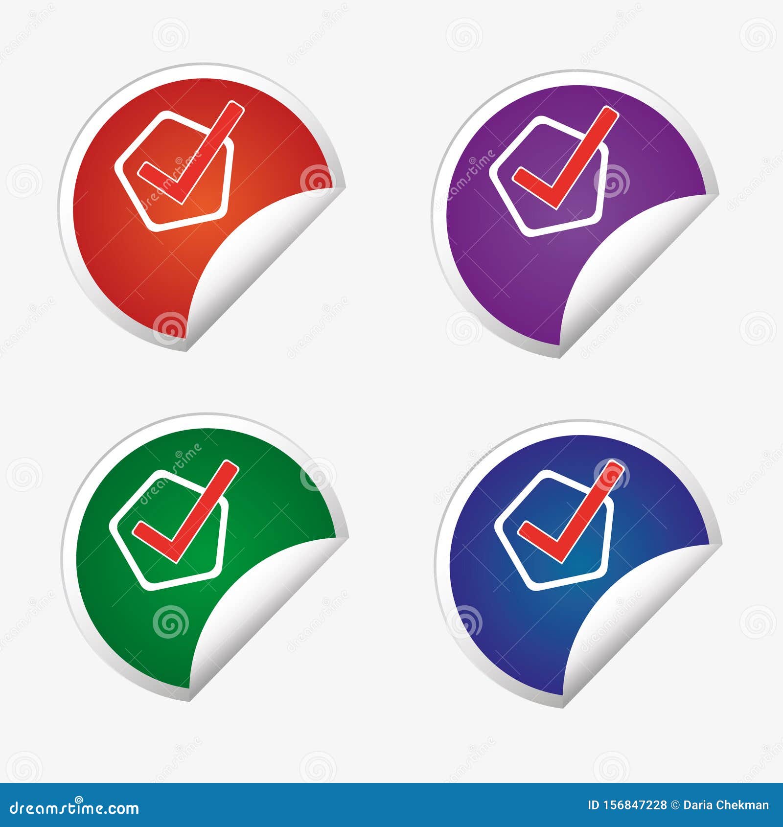 Set of Multicolored Vector Stickers with a Positive Tick Stock ...