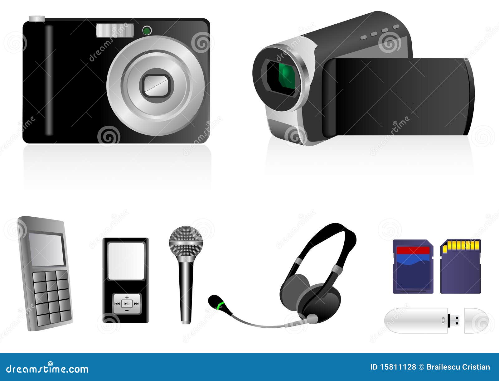 Set of Multimedia Elements Isolated Stock Vector - Illustration of ...