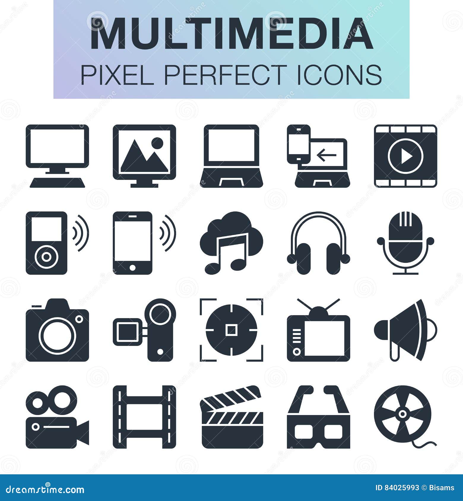 Set of multimedia icons. stock vector. Illustration of glasses - 84025993