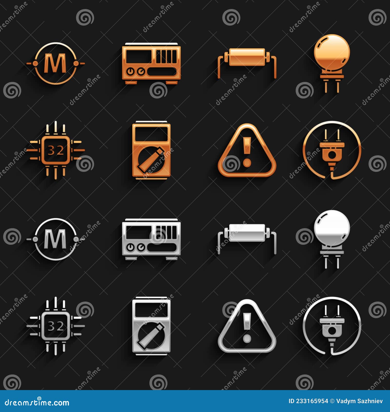 Set Multimeter, Light Emitting Diode, Electric Plug, Exclamation Mark ...