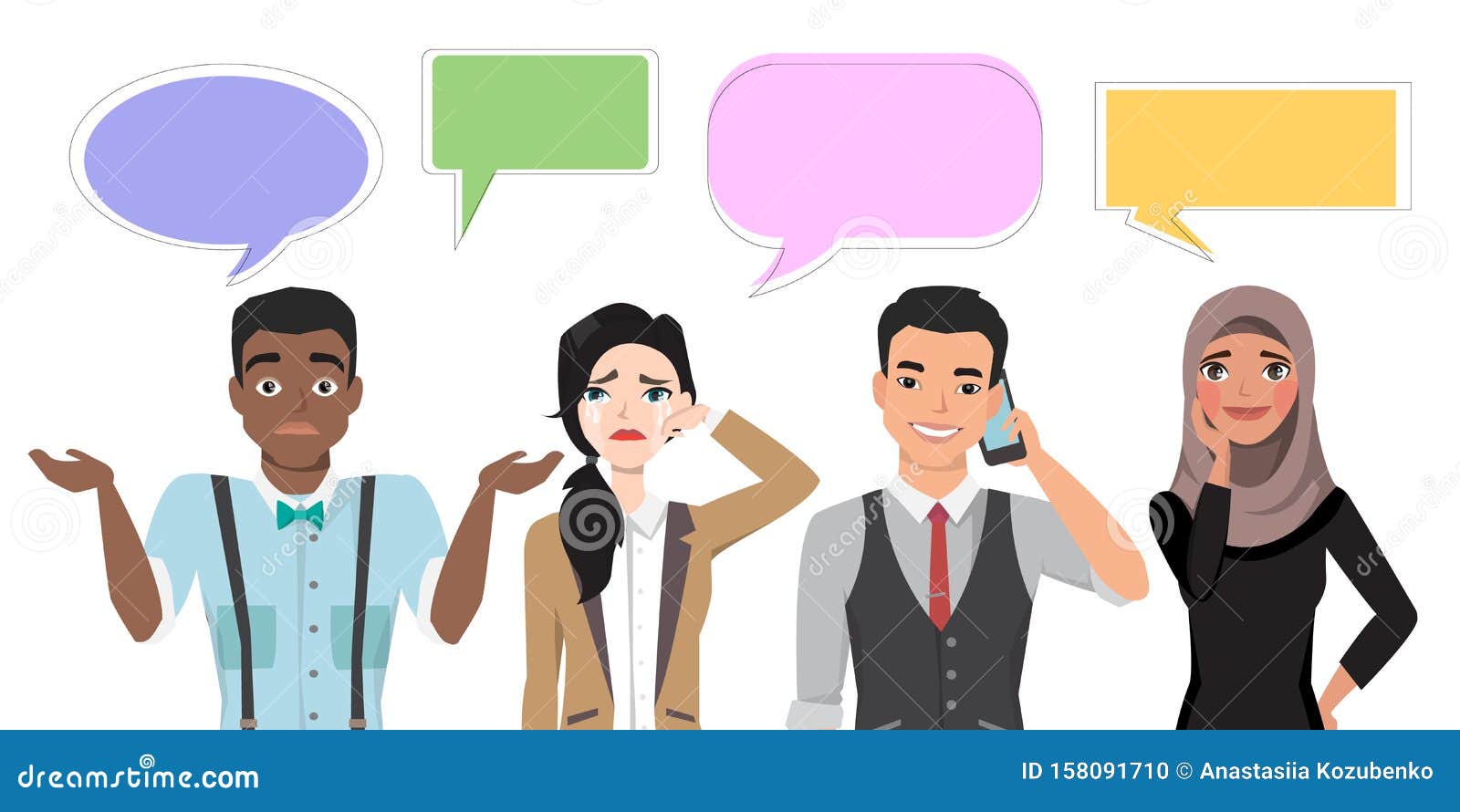 Set of Multinational Characters Speaking with Speech Bubble. People in ...