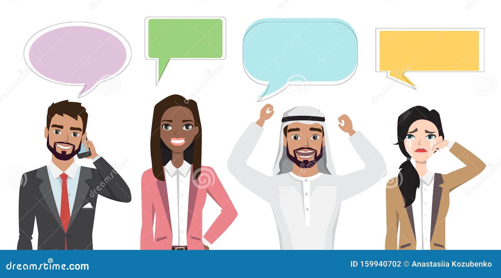 Set of Multinational Characters Speaking with Speech Bubble. People in ...