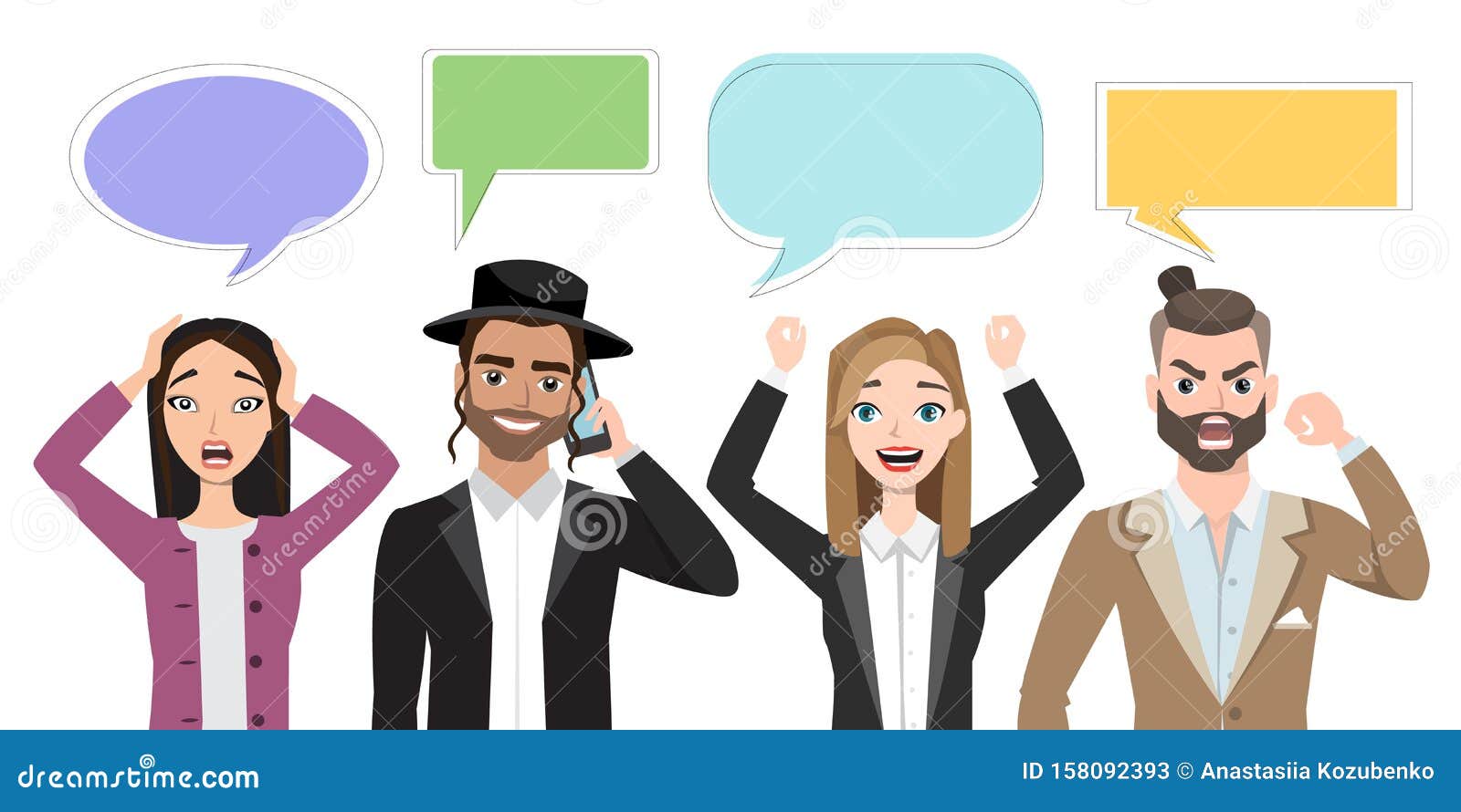 Set of Multinational Characters Speaking with Speech Bubble. People in ...