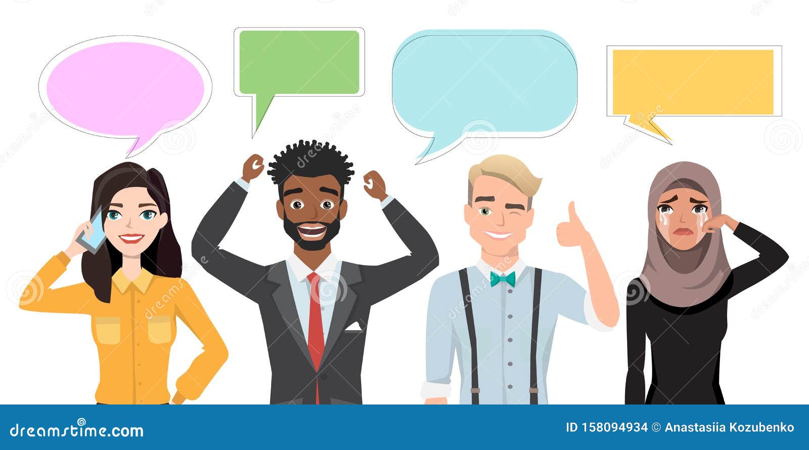 Set of Multinational Characters Speaking with Speech Bubble. People in ...