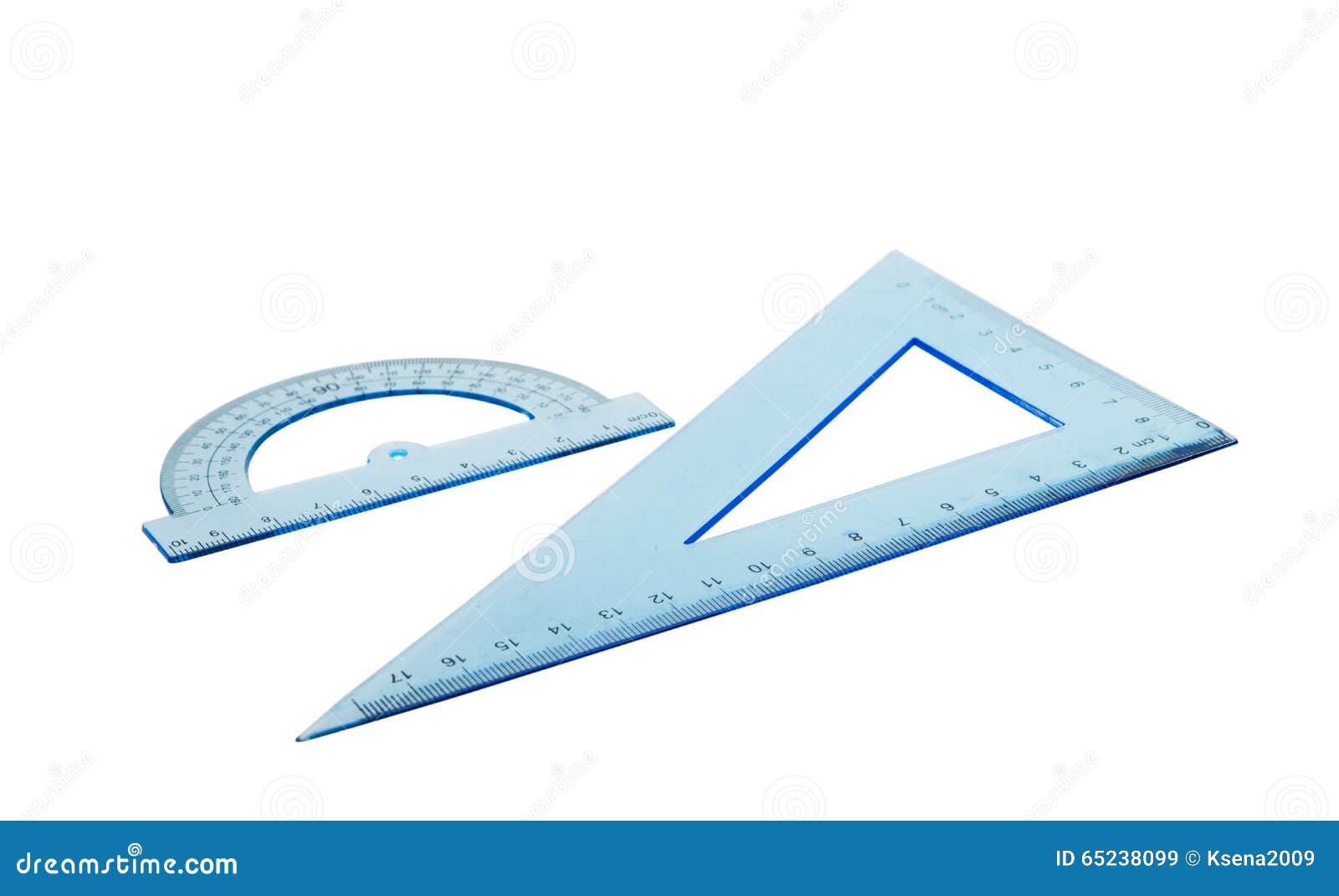 Set of Multiple Blue Plastic Rulers and the Protractor Stock Image ...