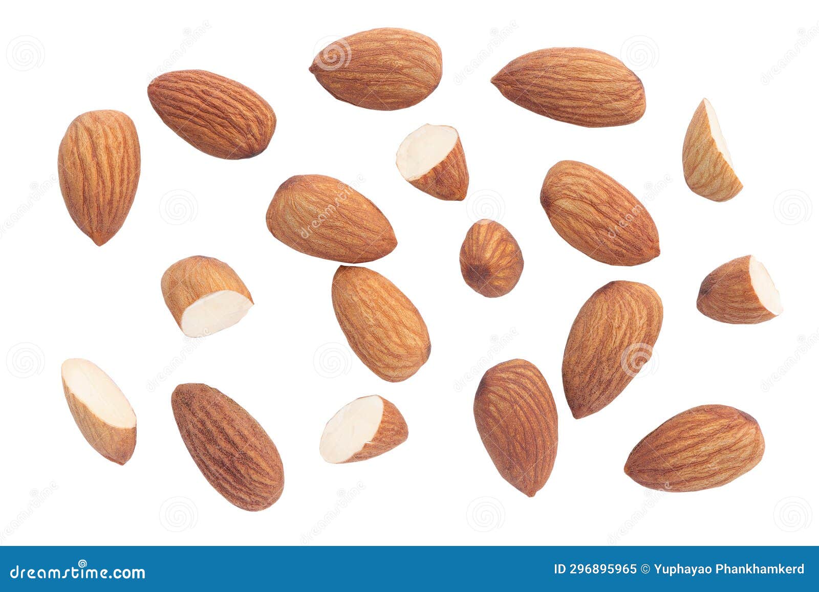 Set of Multiple Different Dried Almonds, Almonds Isolated on White ...