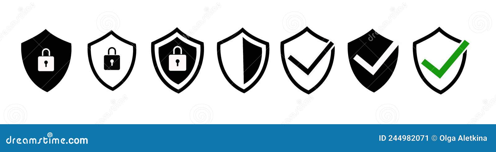 Set of Multiple Shields Icons with Reliability Mark As Sign of Multi ...
