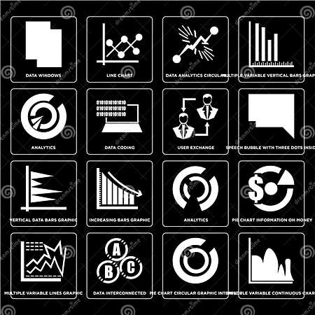 Set of Multiple Variable Continuous Chart, Analytics, Data Interconnected, Lines Graphic, Line ...