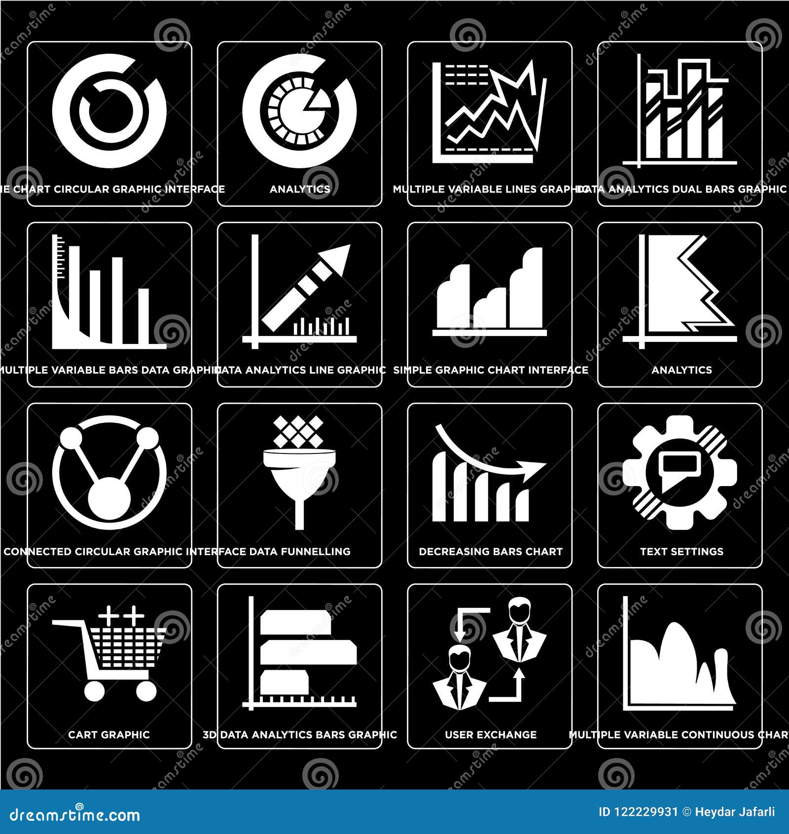 Set of Multiple Variable Continuous Chart, Bars Data Graphic, 3d Analytics Cart Analytics ...