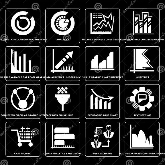 Set of Multiple Variable Continuous Chart, Bars Data Graphic, 3d Analytics Cart Analytics ...