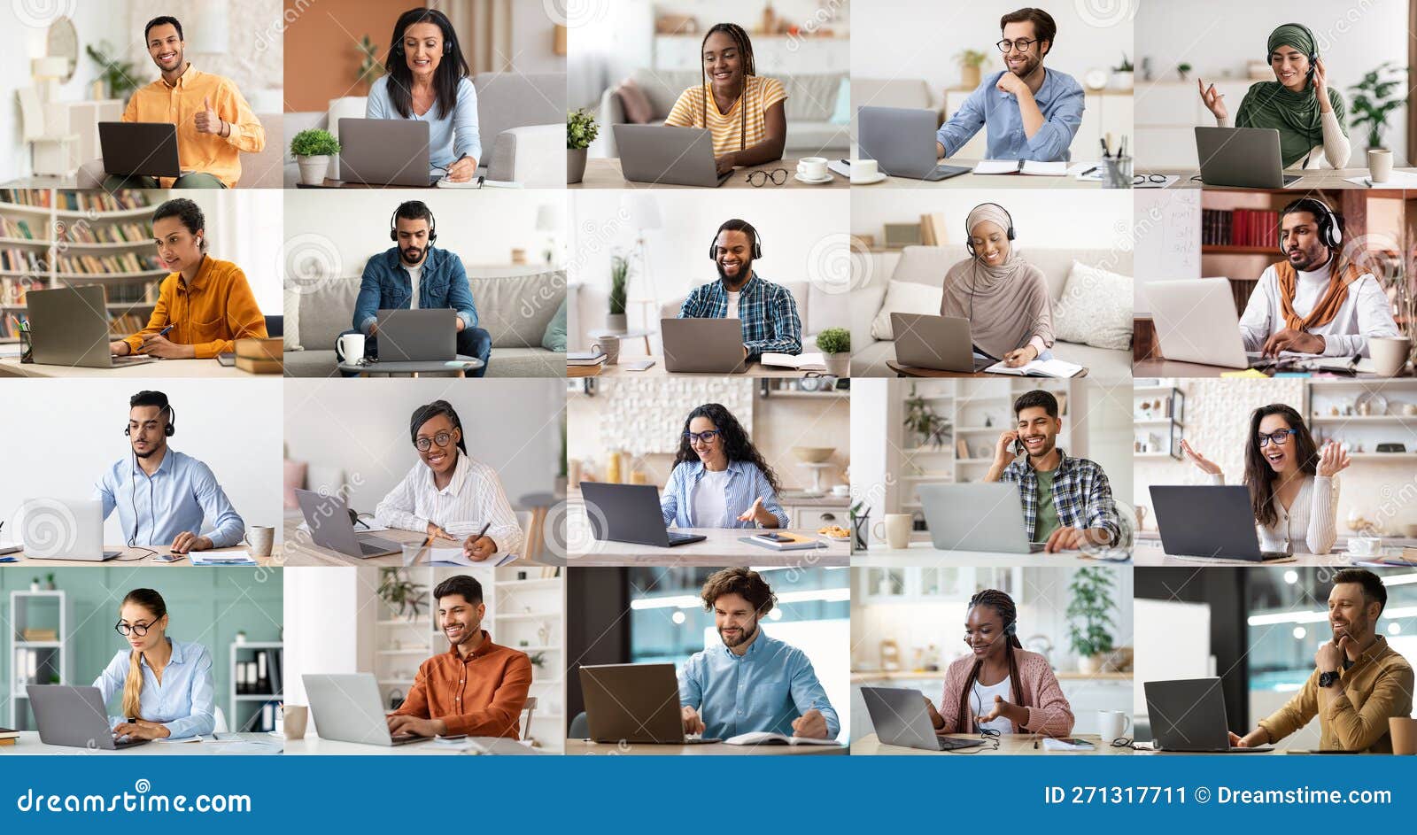 Set of Multiracial People Using Computers, Collage Stock Image - Image ...