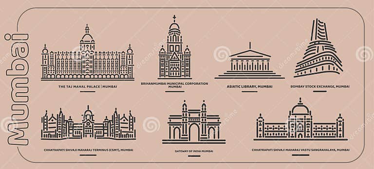 The Set of Mumbai Monuments Vector Icon Stock Vector - Illustration of ...