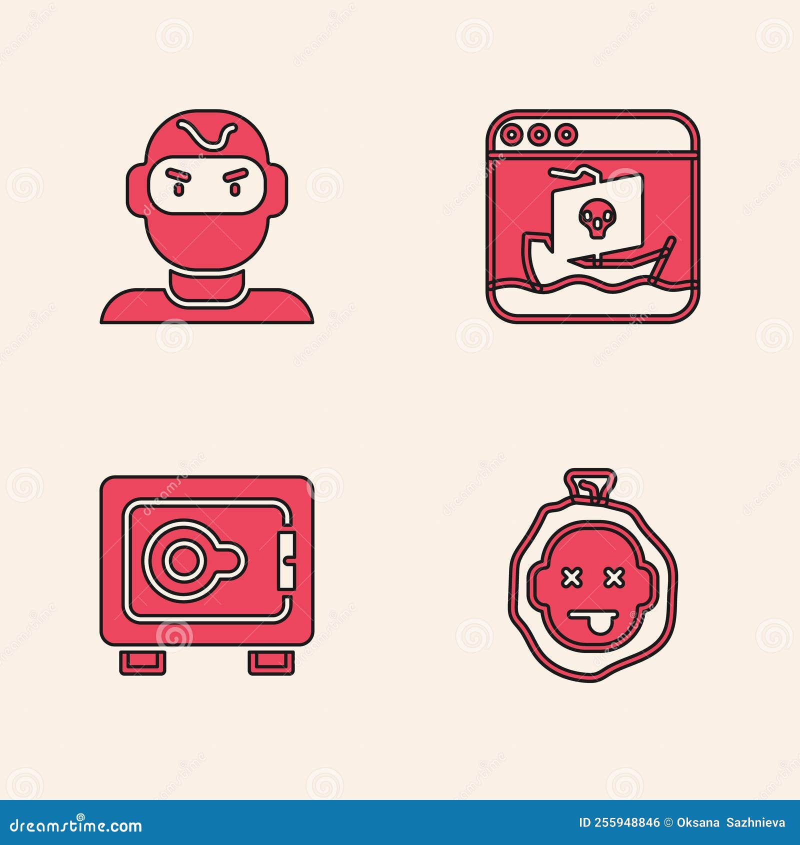 Set Murder, Thief Mask, Internet Piracy and Safe Icon. Vector Stock ...