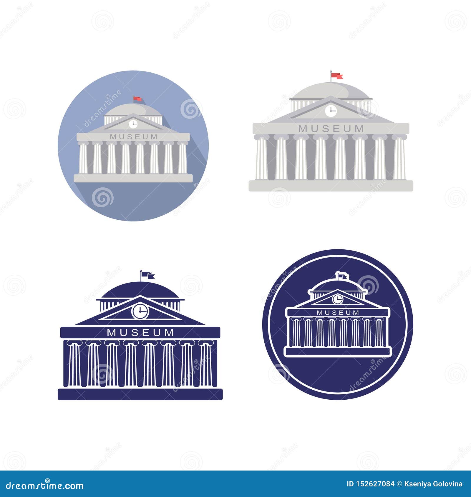 Set of Museum Building Sign. Classical Greece Roman Architecture Stock ...