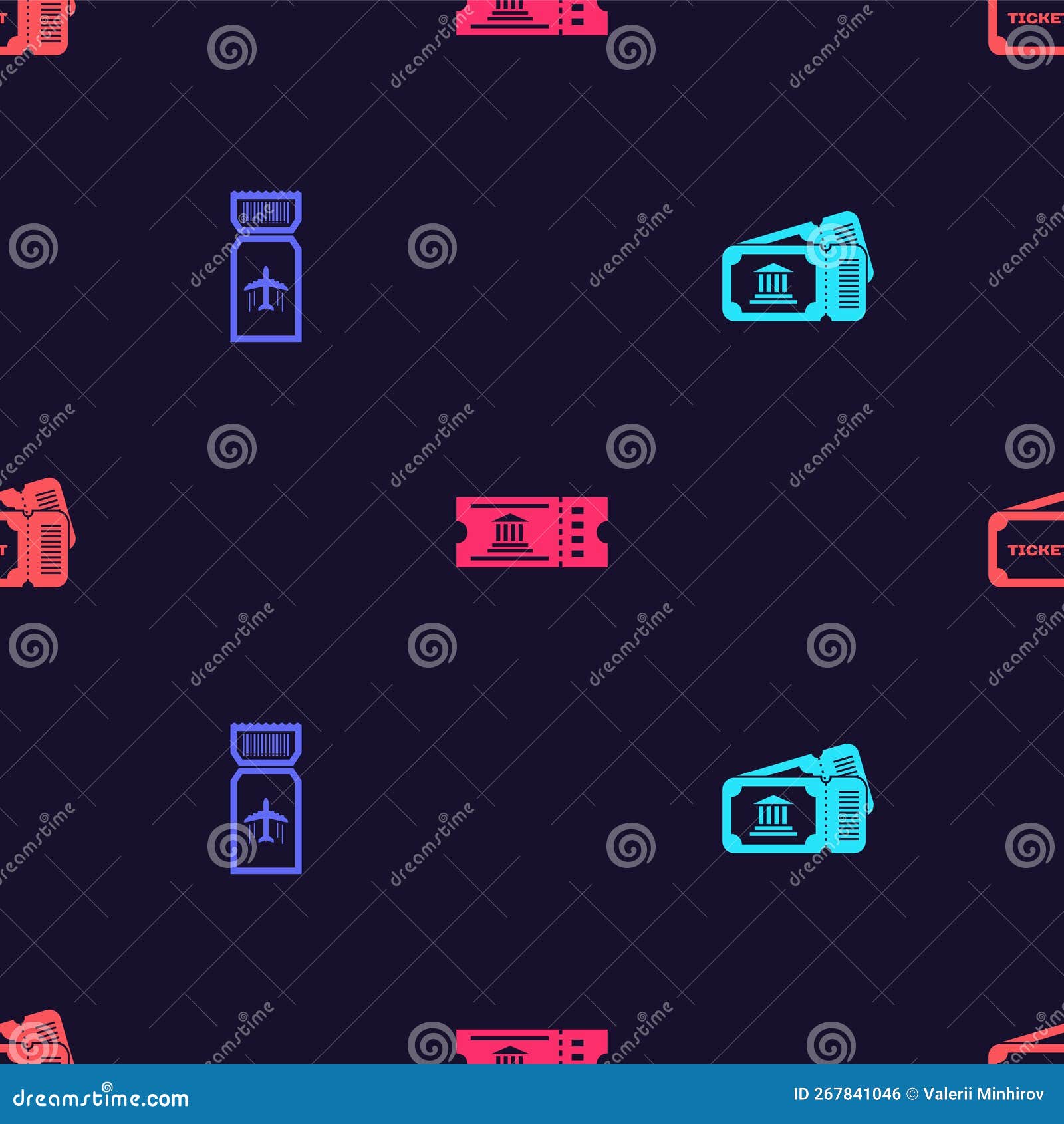 Set Museum Ticket, Airline, and Ticket on Seamless Pattern. Vector ...