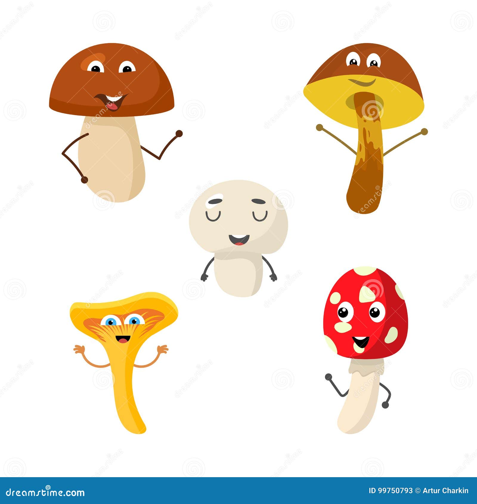 A Set of Mushroom Characters. Stock Vector - Illustration of cartoon ...