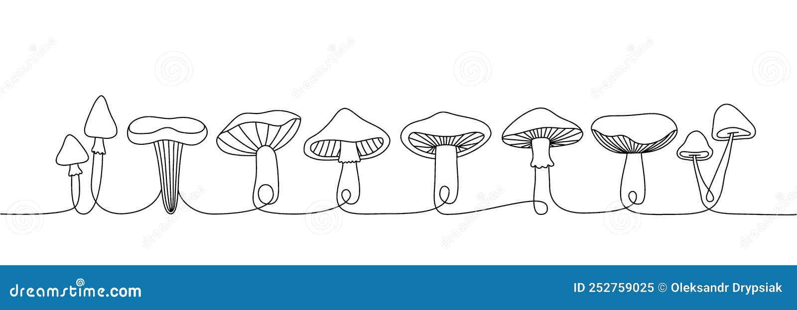 Set of Mushroom One Line Continuous Drawing. Mushroom Continuous One ...
