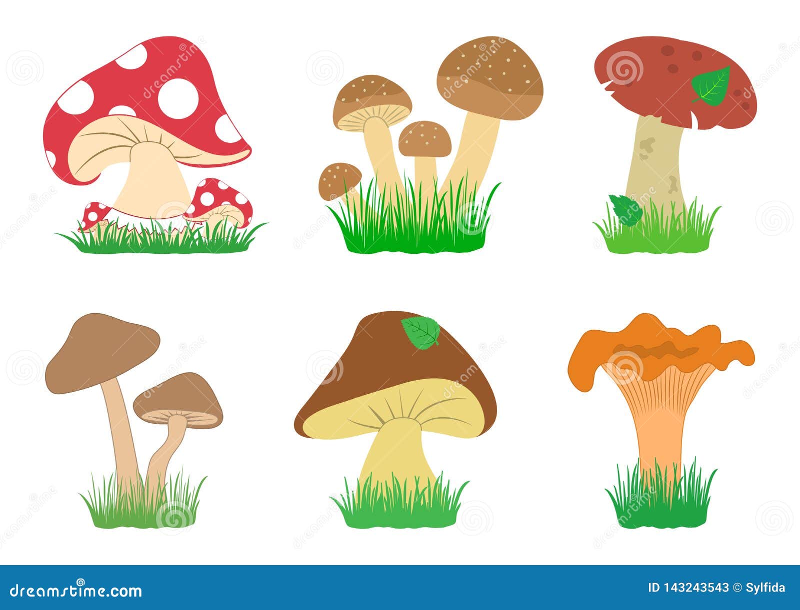Set of Mushrooms in in Grass. Vector Illustration Stock Illustration ... Set of Mushrooms in in Grass. Vector Illustration Stock Illustration ...