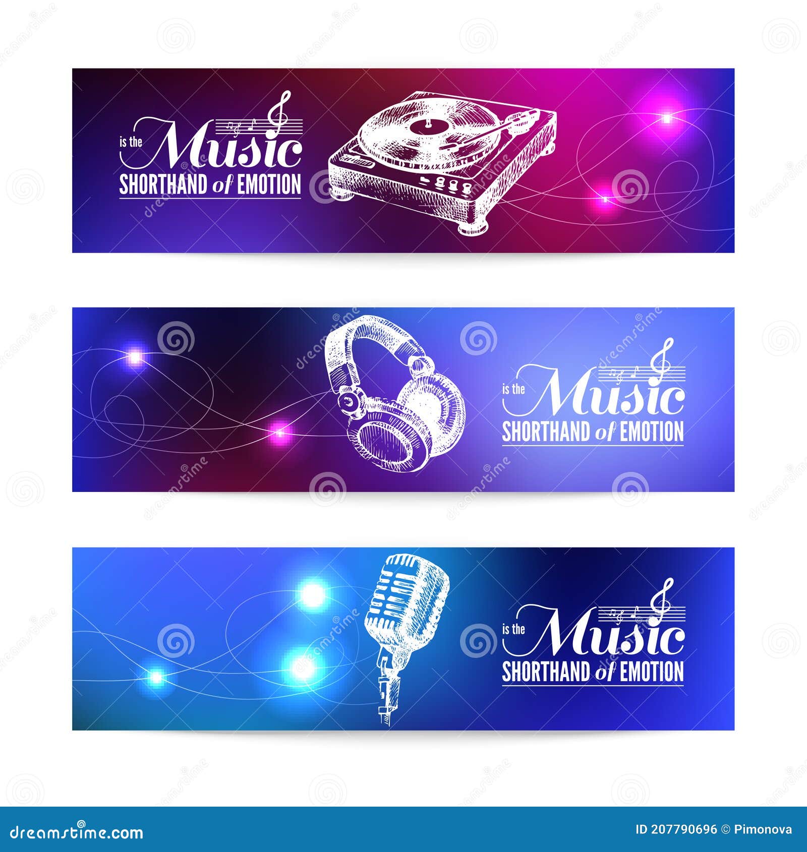 Set of Music Banners. Hand Drawn Illustrations and Typography Design ...