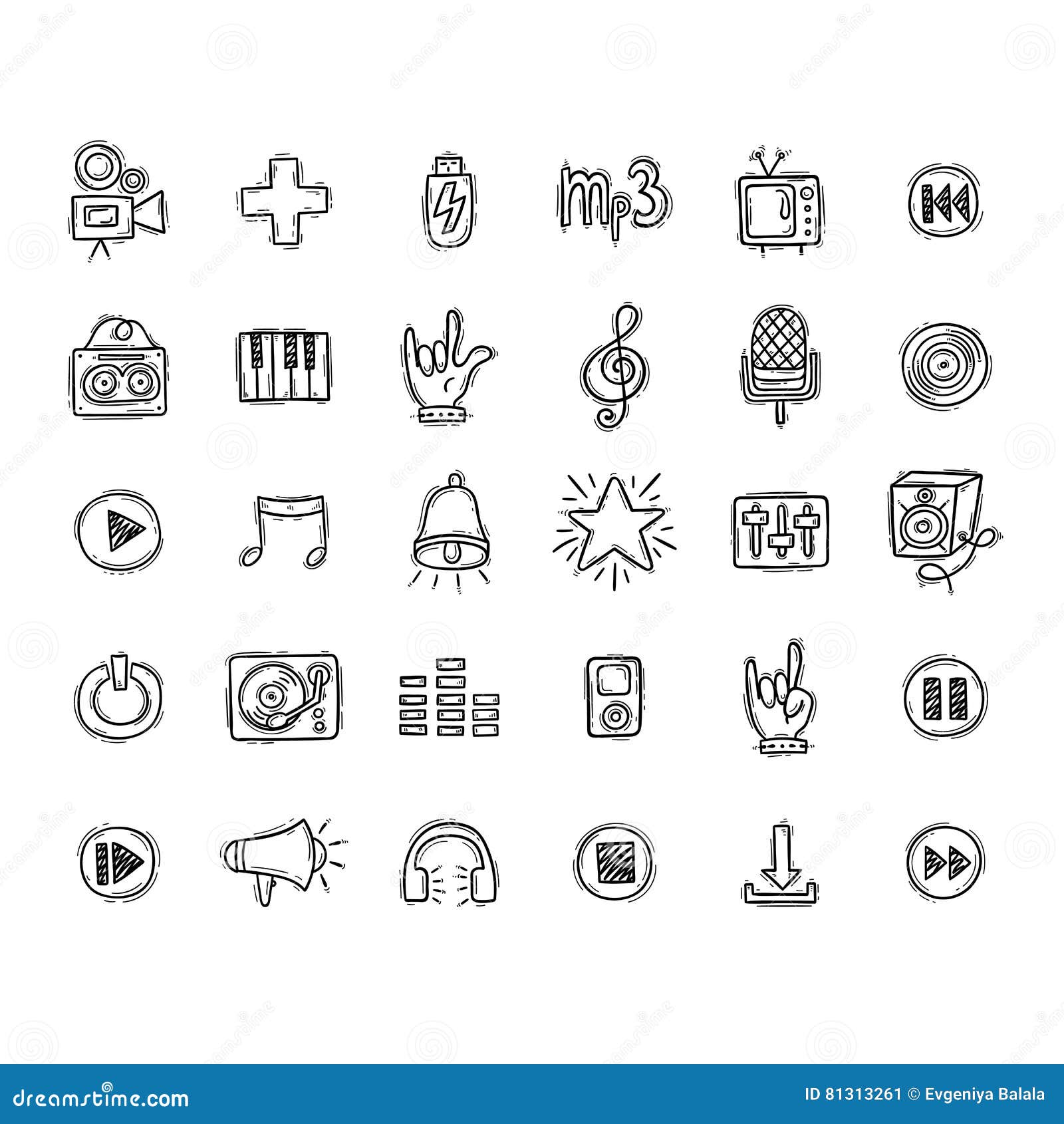 Set of Music Doodle Icons. stock vector. Illustration of isolated ...
