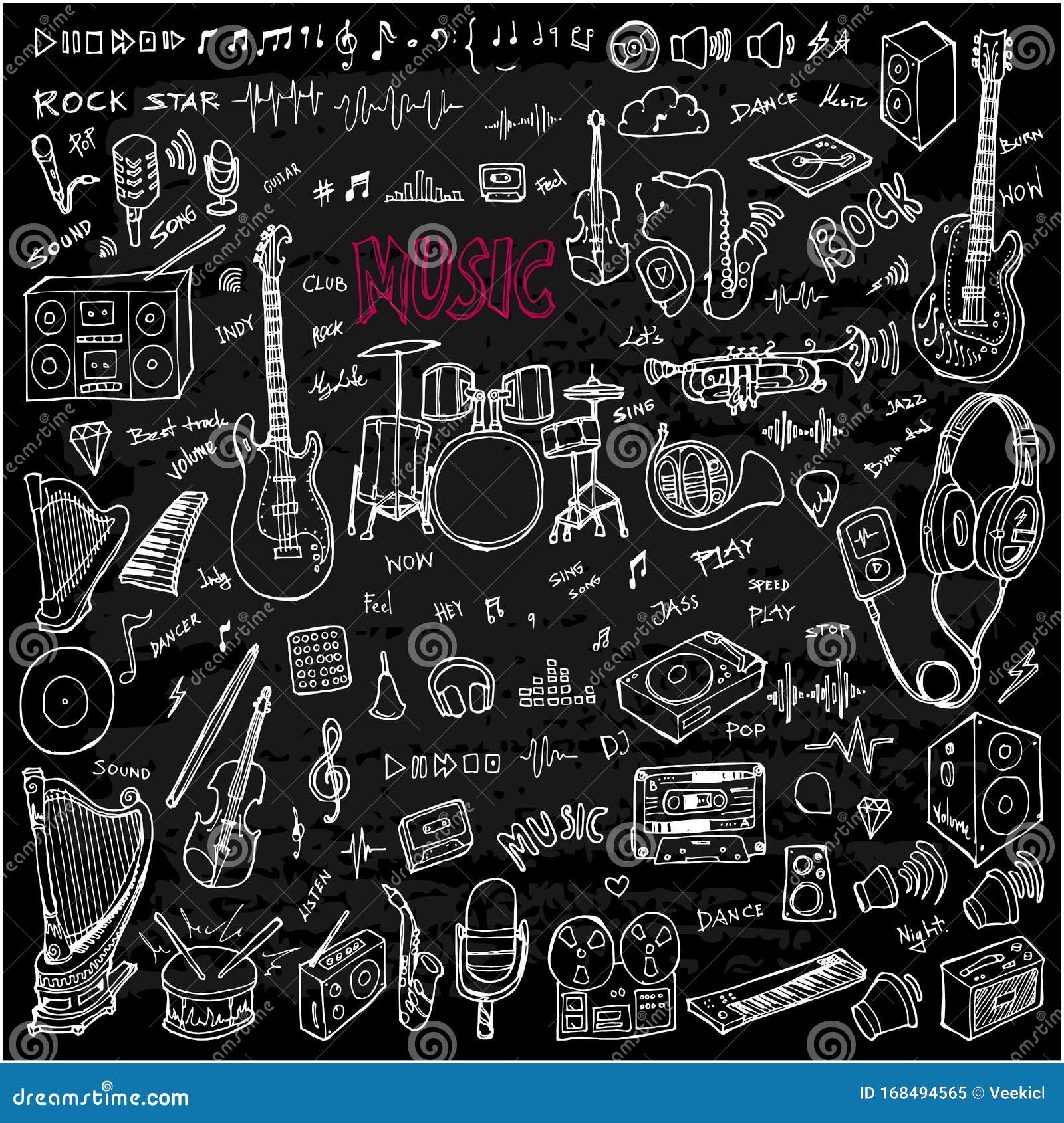 Set of Music Drawing Illustration Hand Drawn Doodle Sketch Line Vector ...