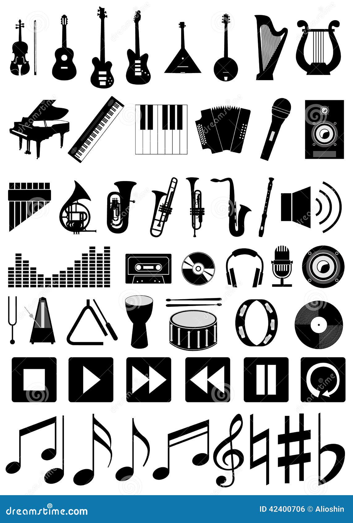 Set of 50 music icons stock vector. Illustration of drum - 42400706