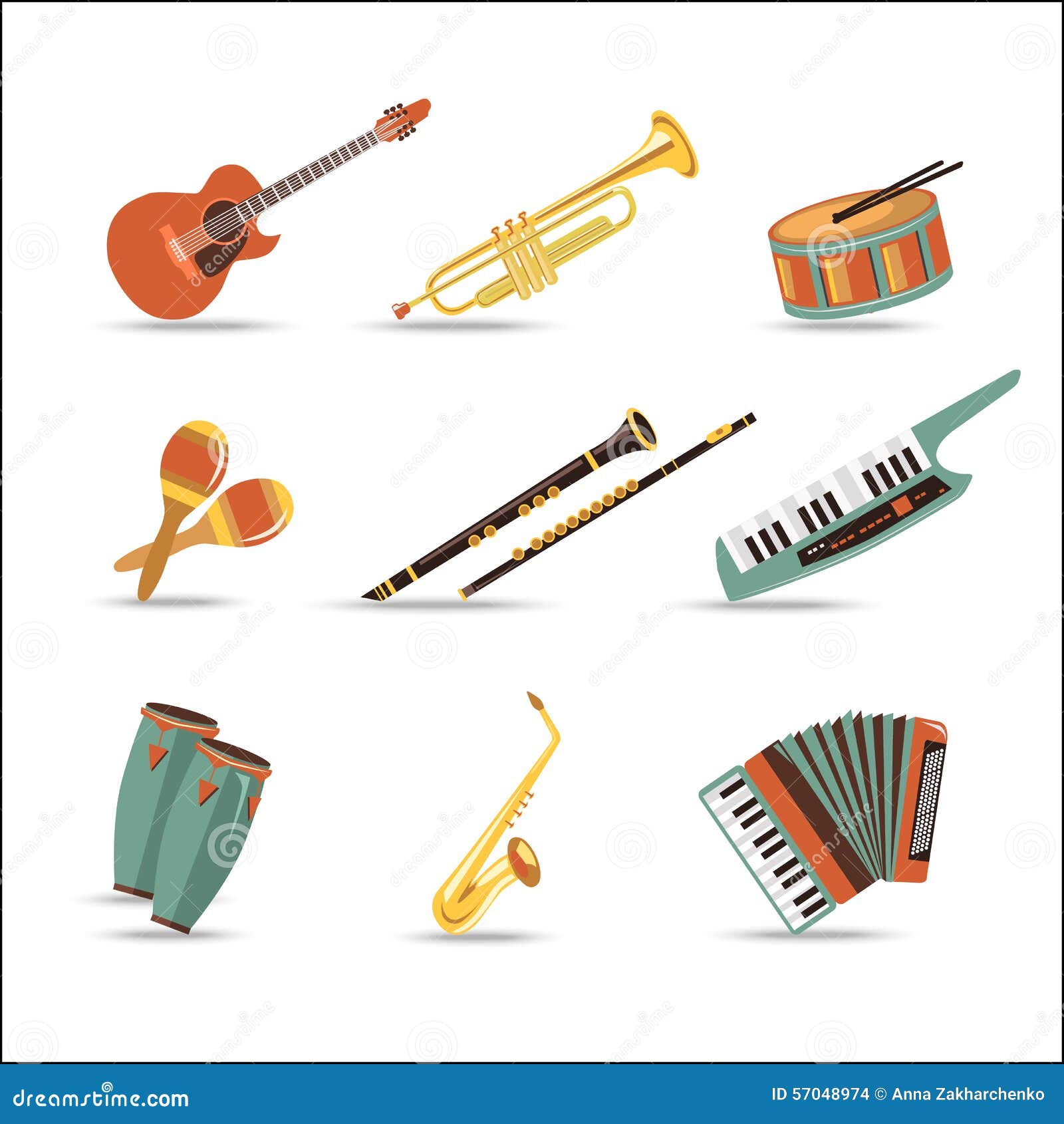 Set of Music Instruments. Flat Style Design Stock Vector - Illustration ...
